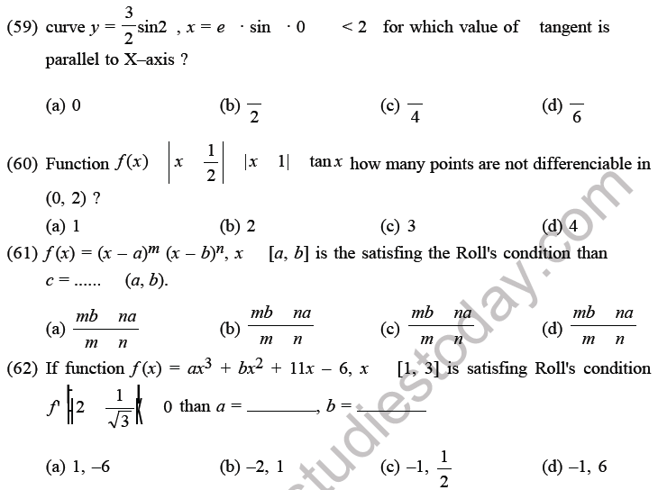 JEE Mathematics Application of Derivatives MCQs Set D with Answers